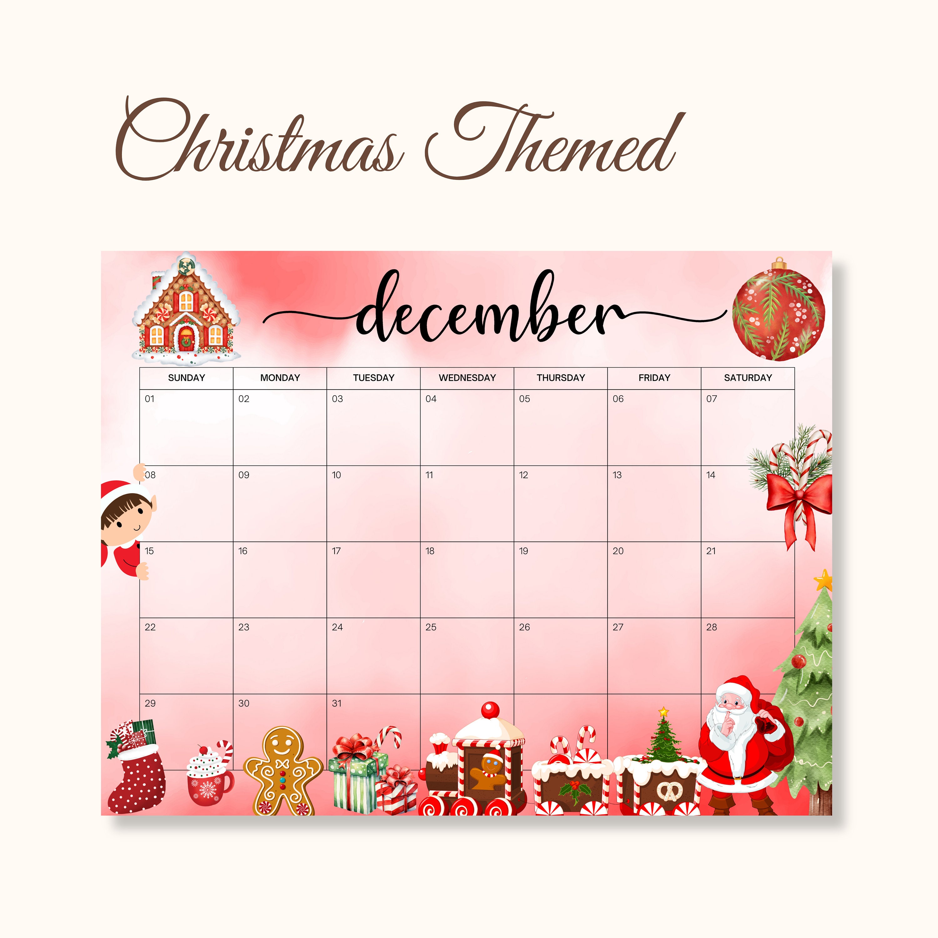 Printable Kids Calendar 2024 Santa Traditional Theme Wall Calendar ...