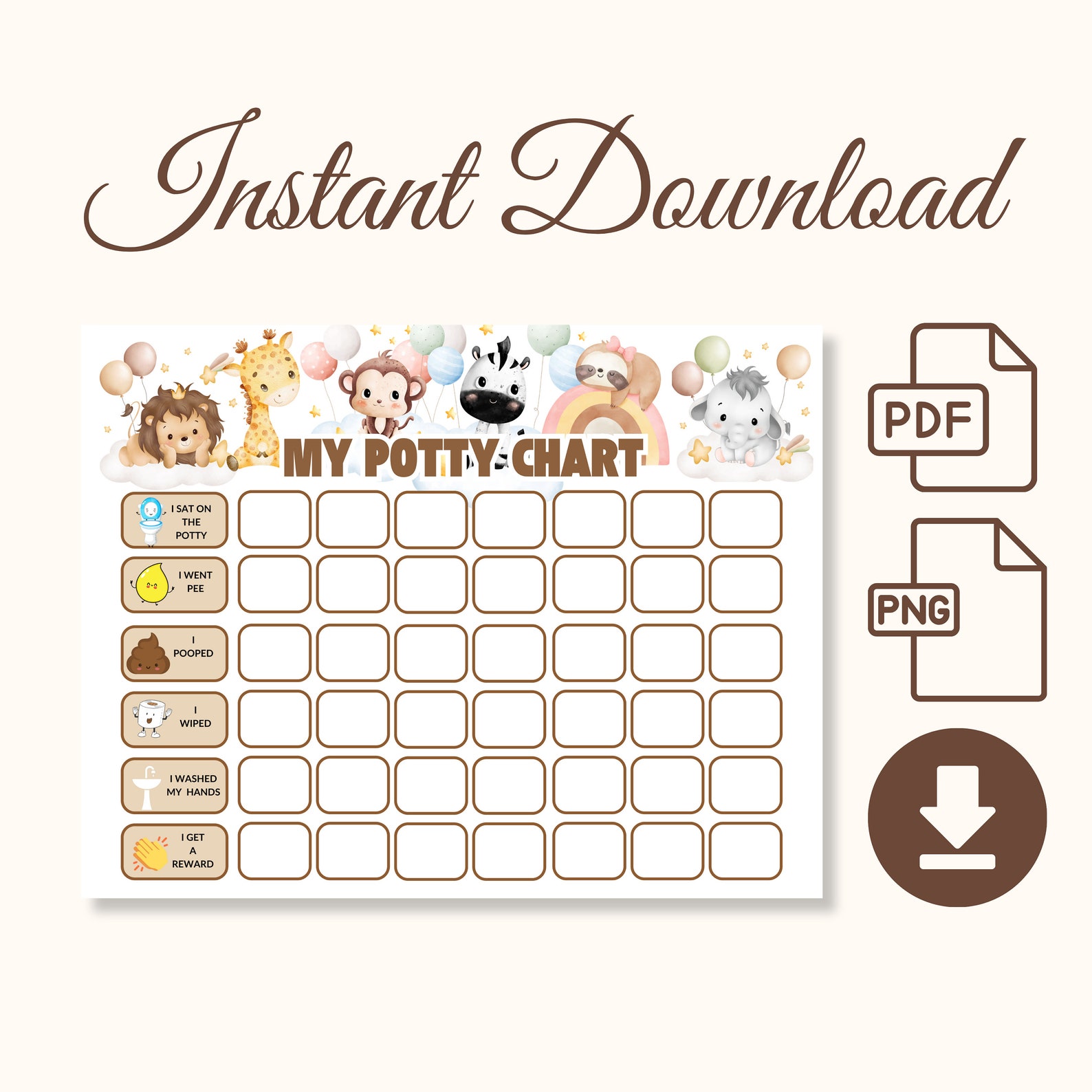Jungle Animals Potty Chart for Girls Toilet Training Chart Kids Potty ...
