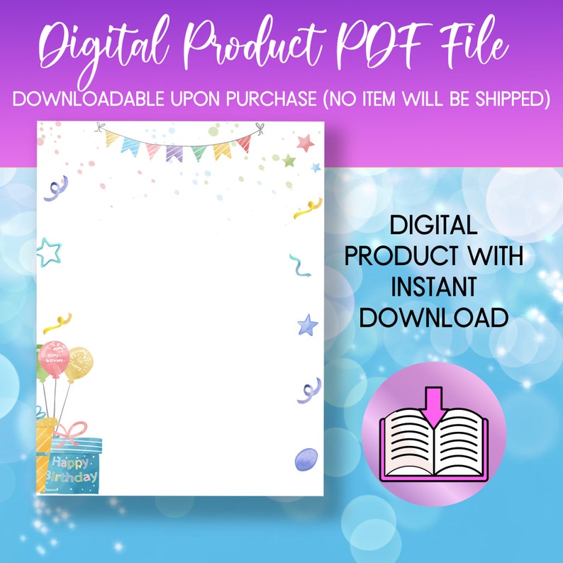 Happy Birthday Stationary Printable Stationery Birthday Paper for Him ...