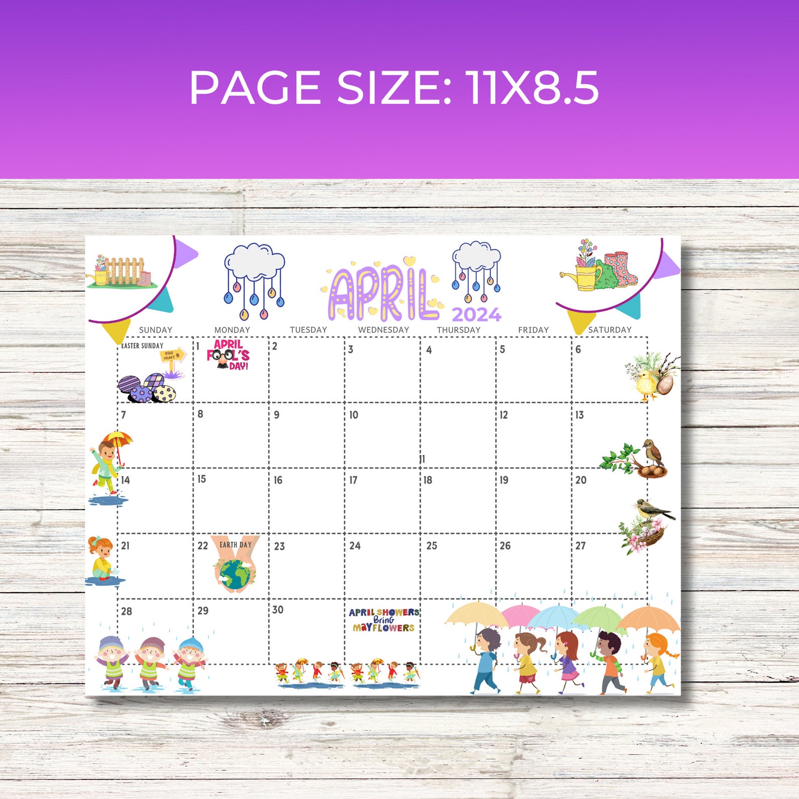 April 2024 Calendar Printable Kids Calendar 2024 Calendar Classroom ...