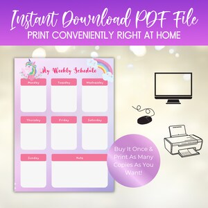 Weekly Planner Unicorn Clipart Undated Planner Daily Planner PDF ...
