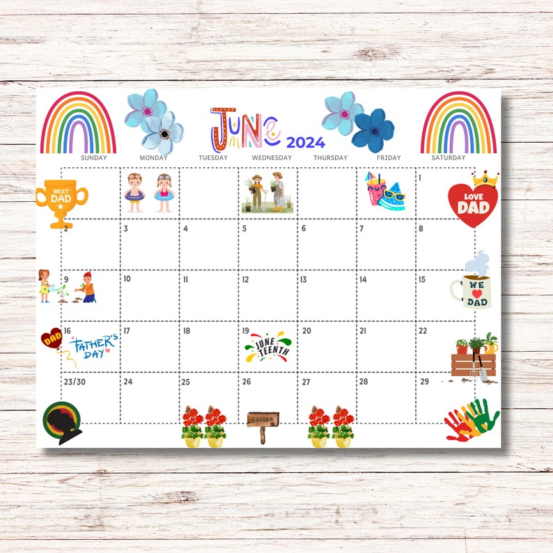 June 2024 Calendar Printable Kids 2024 Calendar Classroom School June ...