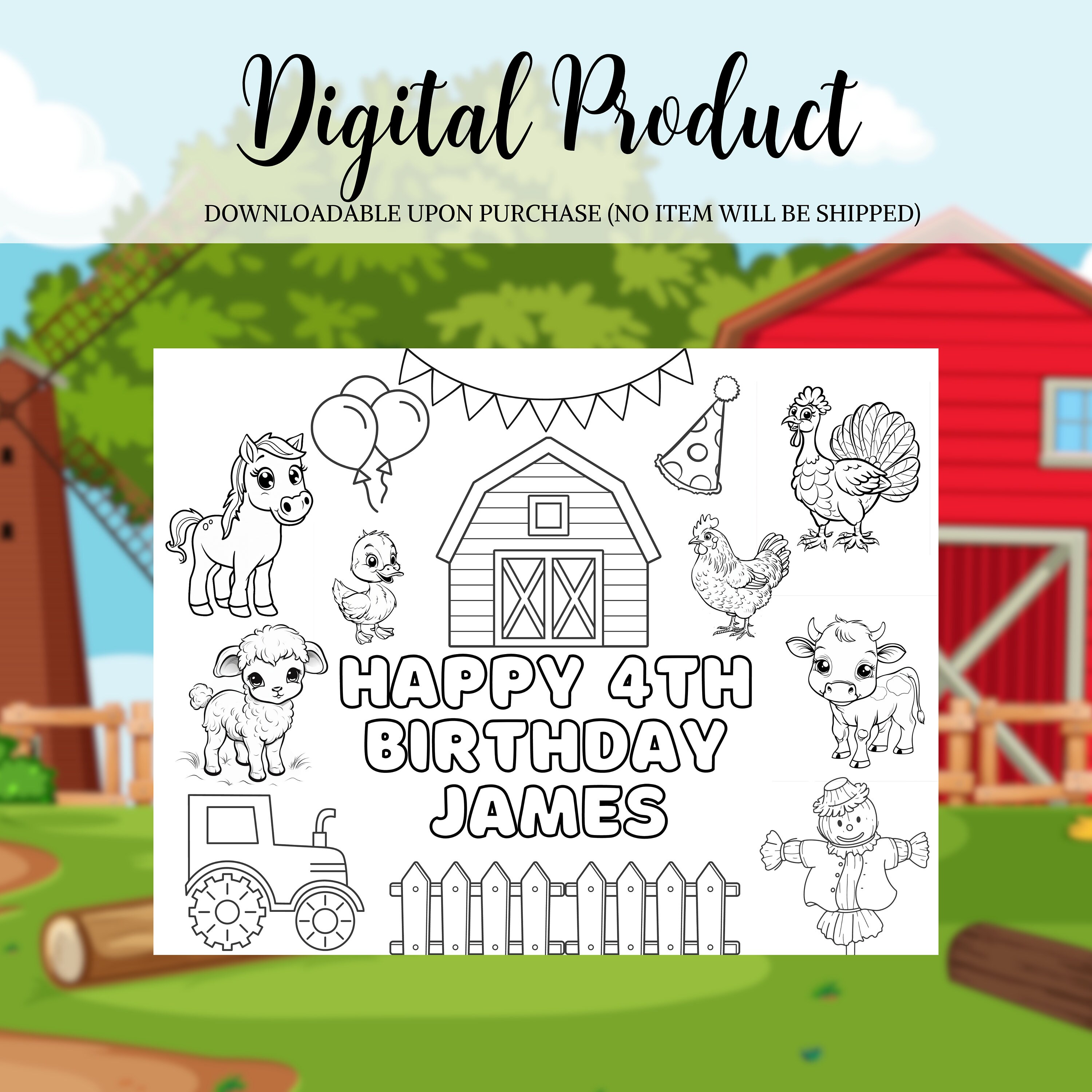 Editable Farm Birthday Coloring Farm Coloring Page Farm Personalized ...