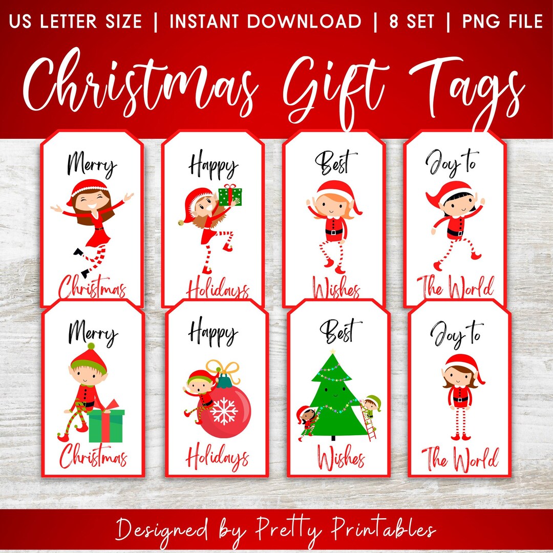 Christmas Gift Tags Printable Set of 8 Merry Christmas Label Holiday ...
