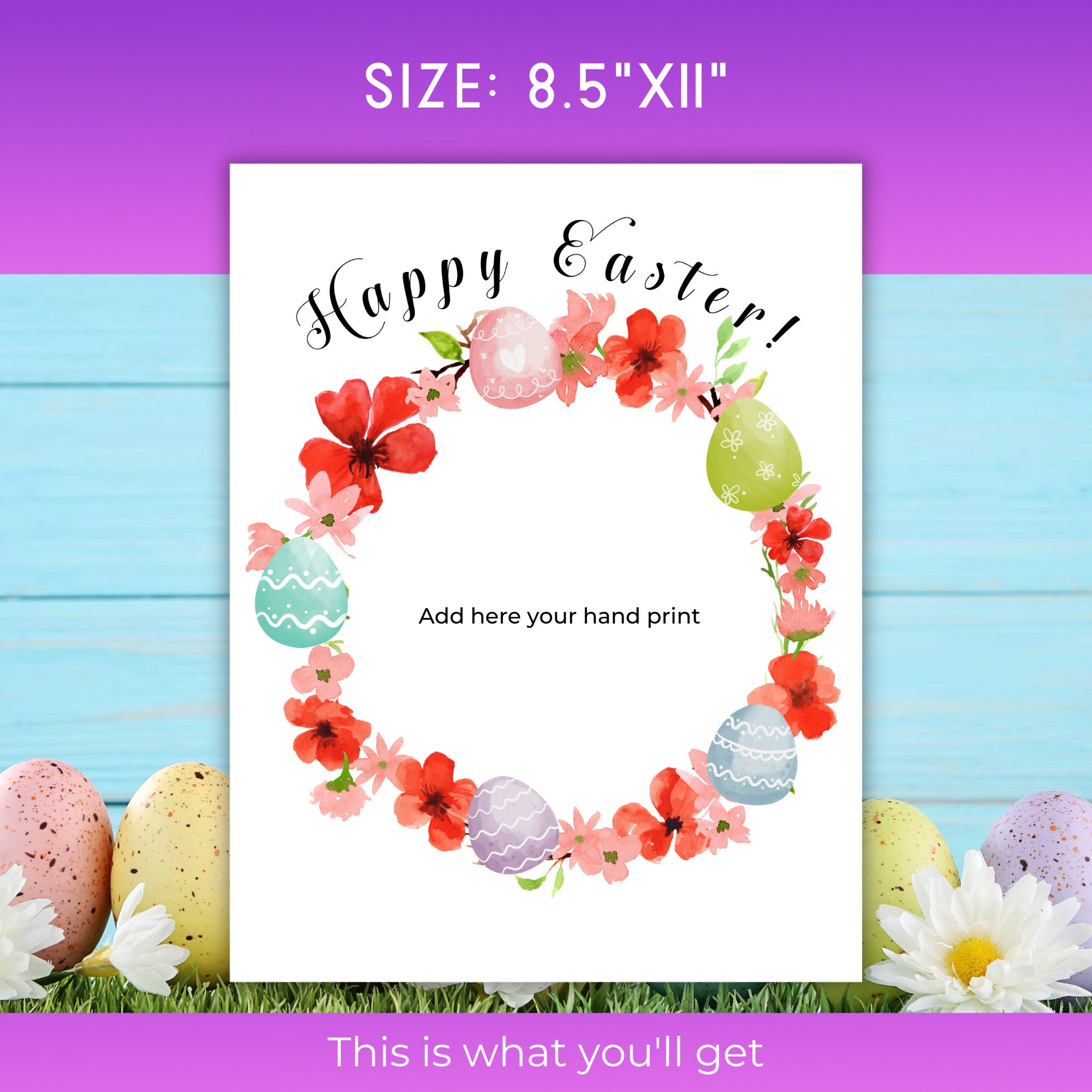 Easter Handprint Craft Printable Easter Craft Floral Wreath Easter ...