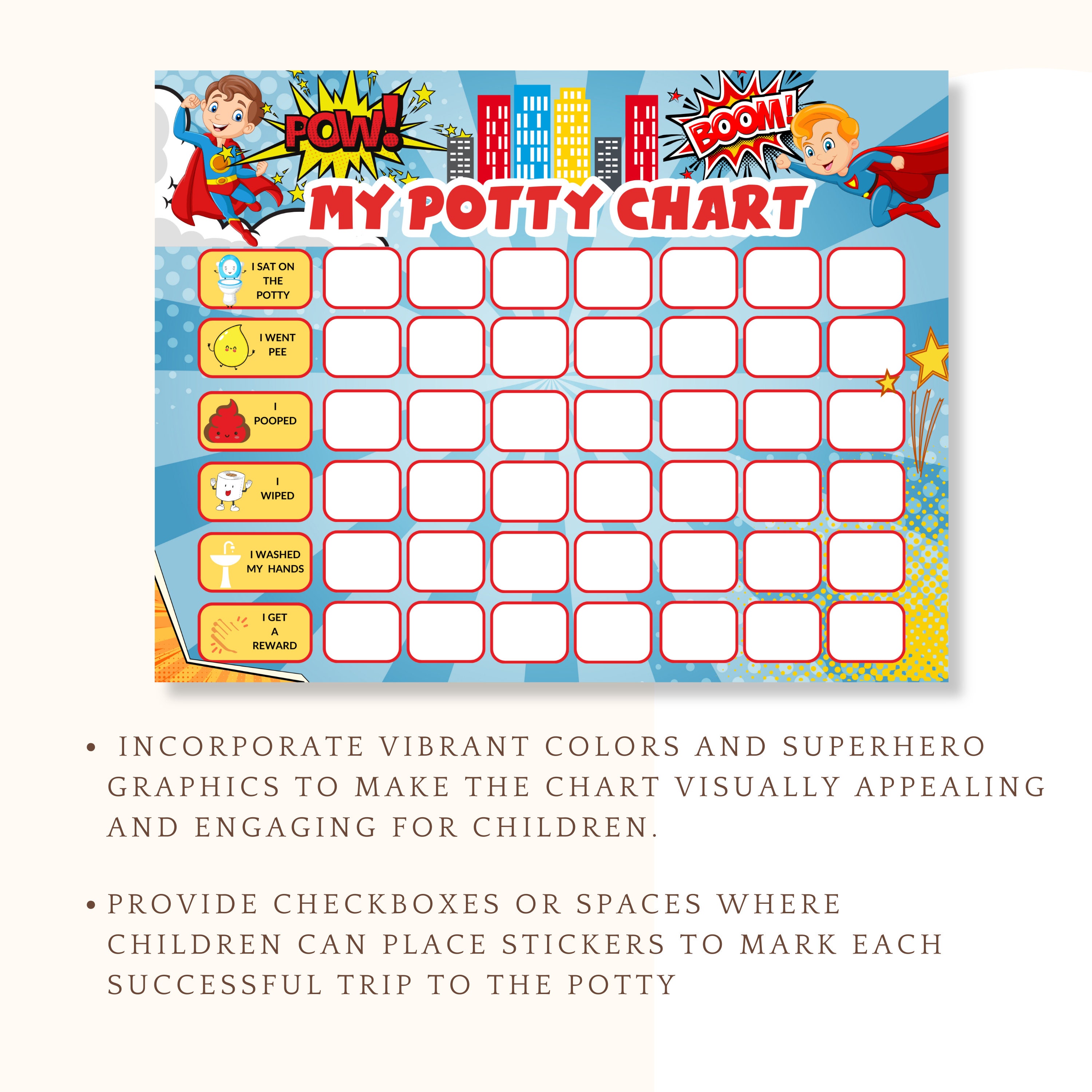 Superhero Potty Chart for Boys Toilet Training Chart Potty Chart ...