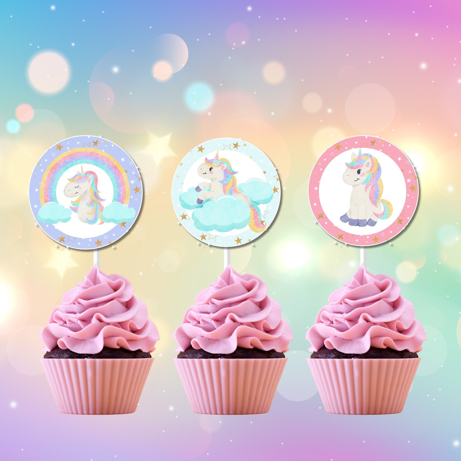 Unicorn Cupcake Toppers Printable Unicorn Cupcake Decoration Unicorn ...
