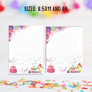 Printable Happy Birthday Stationary Birthday Stationery Paper Balloons ...