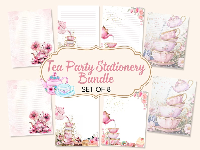 Tea Party Stationery Set of 4 Designs Writing Paper Teapot Stationery ...