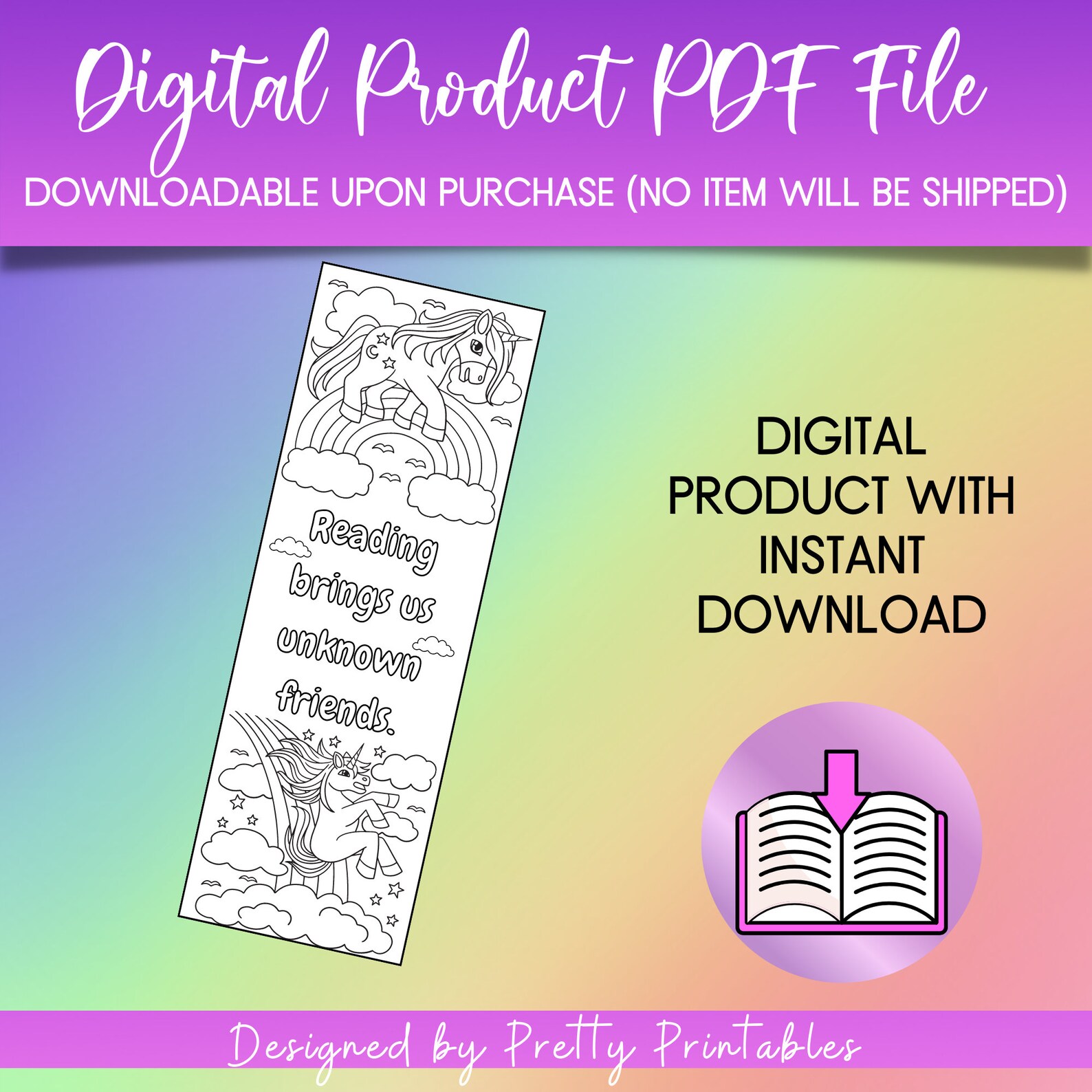 Unicorn Coloring Bookmarks Printable Unicorn Coloring - Etsy