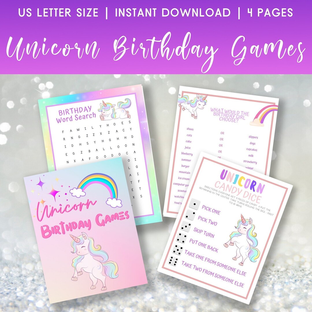 Printable Unicorn Party Games Unicorn Games Birthday Party Unicorn ...