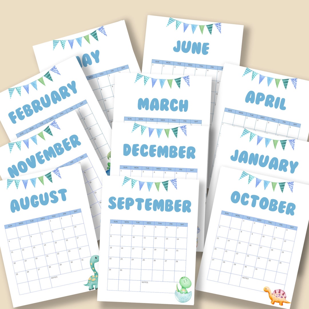 Dinosaur School Year Calendar 2024 2025 Calendar Printable for Kids ...