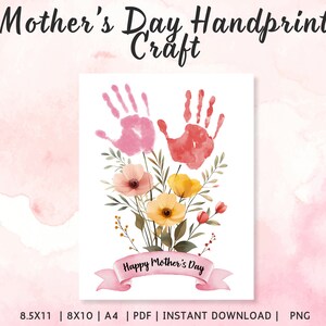 Mothers Day Handprint Craft Flower Bouquet Handprint Printable Gift ...