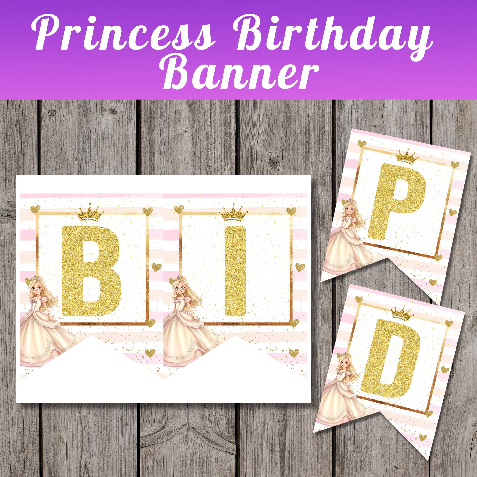 Princess Happy Birthday Banner Printable Princess Birthday Banner ...