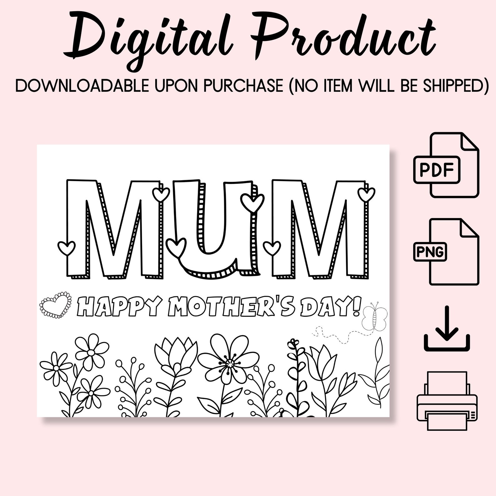 Mothers Day Coloring Page UK Mum Mothers Day Card Printable Mothers Day ...