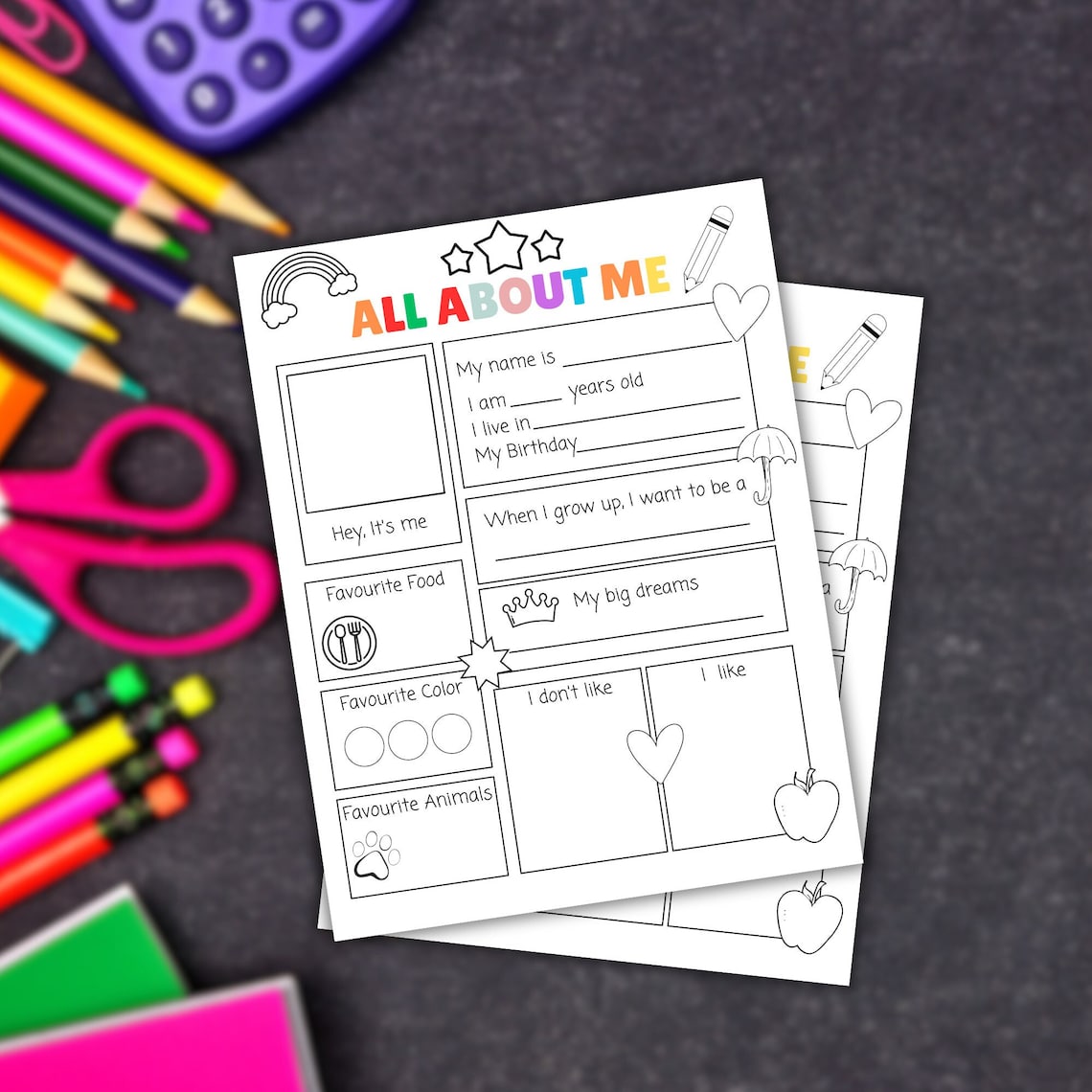 All About Me Preschool 1st Day of School All About Me School Days Back ...