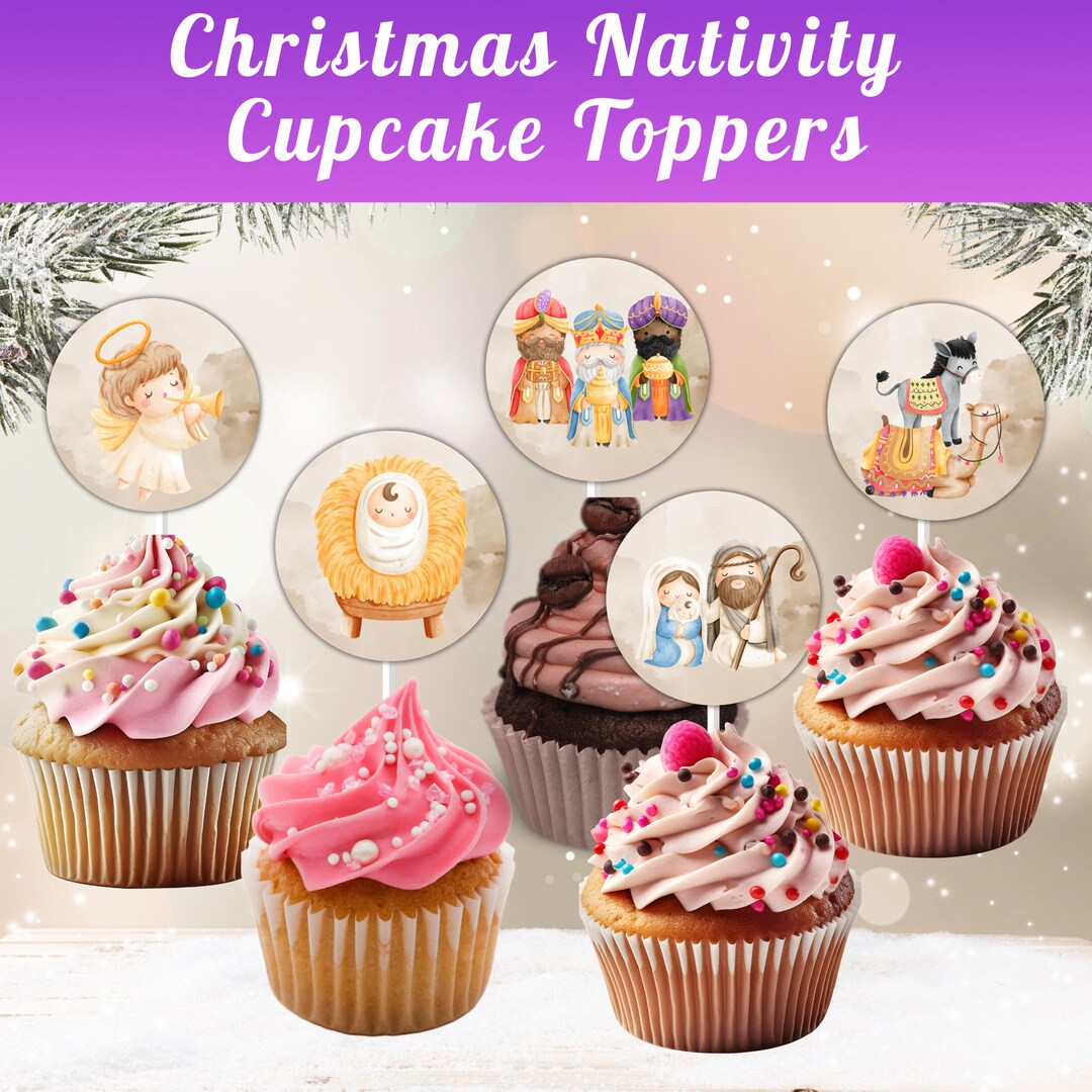 Printable Christmas Cupcake Toppers, Nativity Theme for School, Home or ...