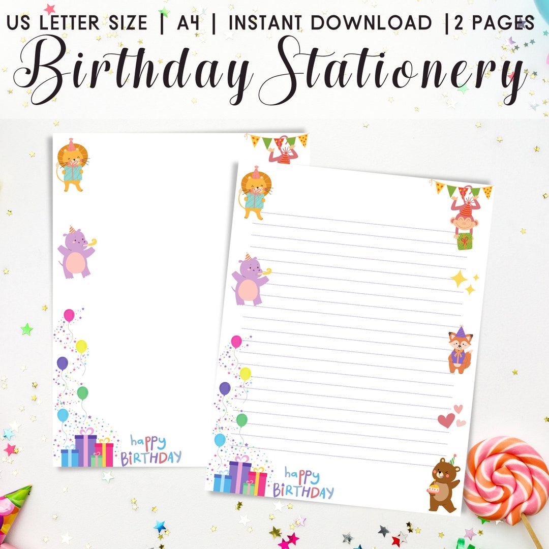 Happy Birthday Stationary Printable Kids Stationery Birthday Writing ...