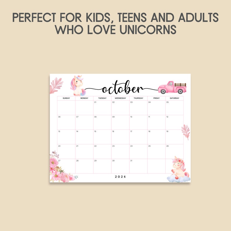 Unicorn 2024-2025 School Year Calendar Seasonal Monthly Theme Cute ...