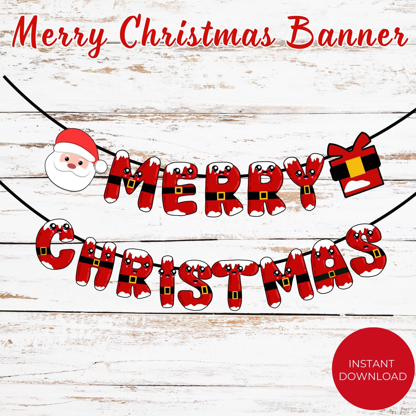 Merry Christmas Banner Printable Garland Santa Clause Theme Bulletin ...