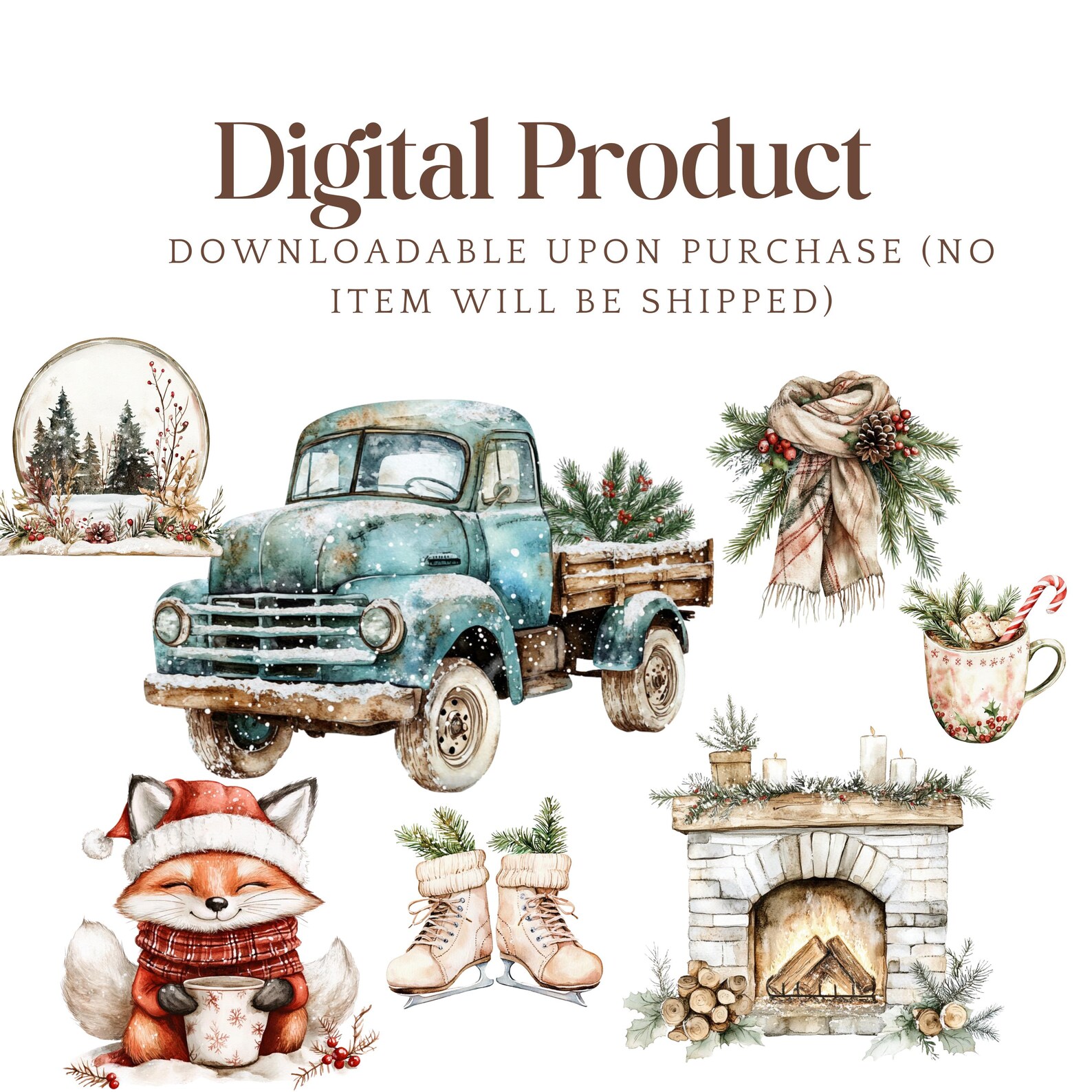 55 Christmas Cozy Winter Clipart Bundle Neutral Boho Color Winter Cozy ...