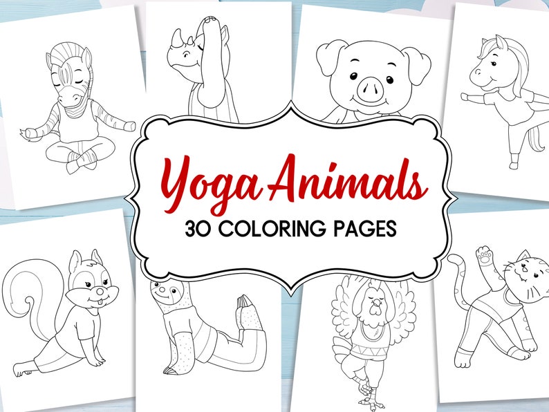 Animals Coloring Pages for Kids Printable Animals Doing Yoga Bundle 30 ...