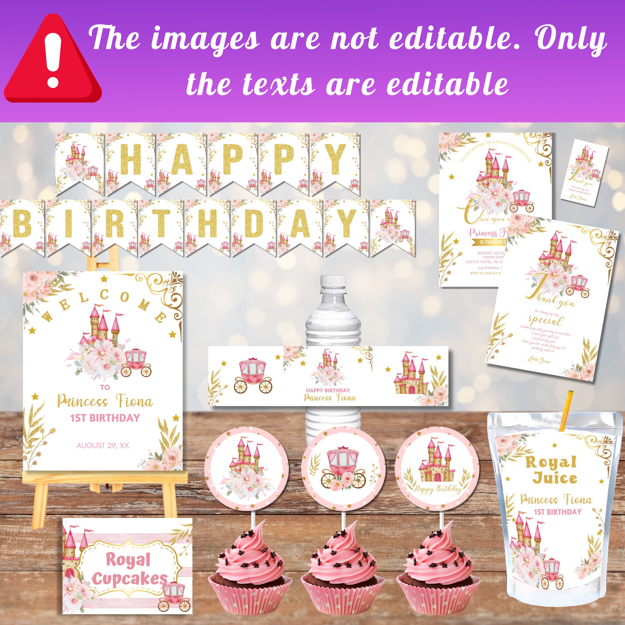 Editable Princess Birthday Bundle Birthday Party Decorations - Etsy