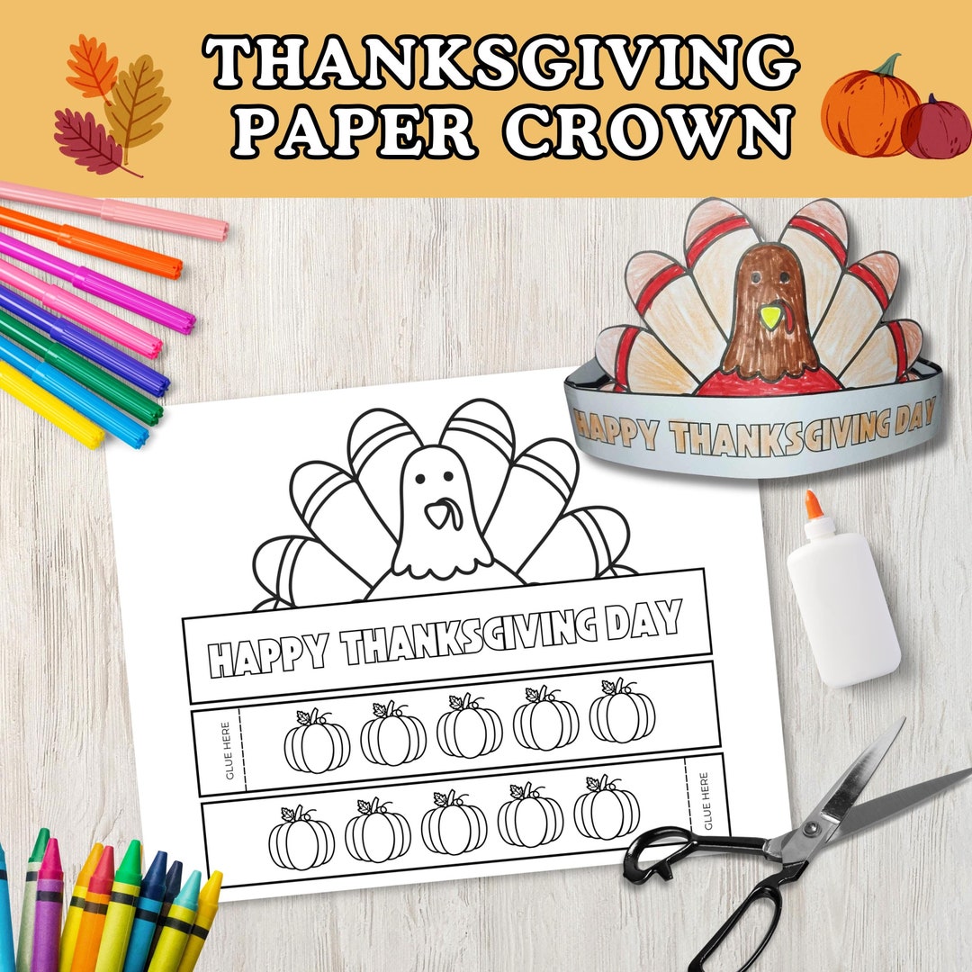 Thanksgiving Paper Crown Printable Thanksgiving Headband Coloring Craft ...