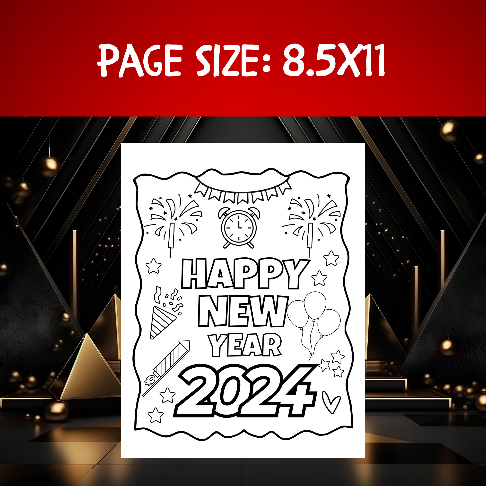 2024 Happy New Year Coloring Page for Kids Holiday Activity - Etsy