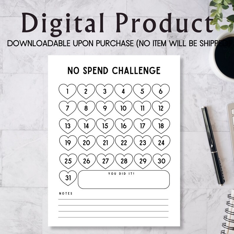 No Spend Challenge Tracker Printable Undated Monthly NO Spend Tracker ...