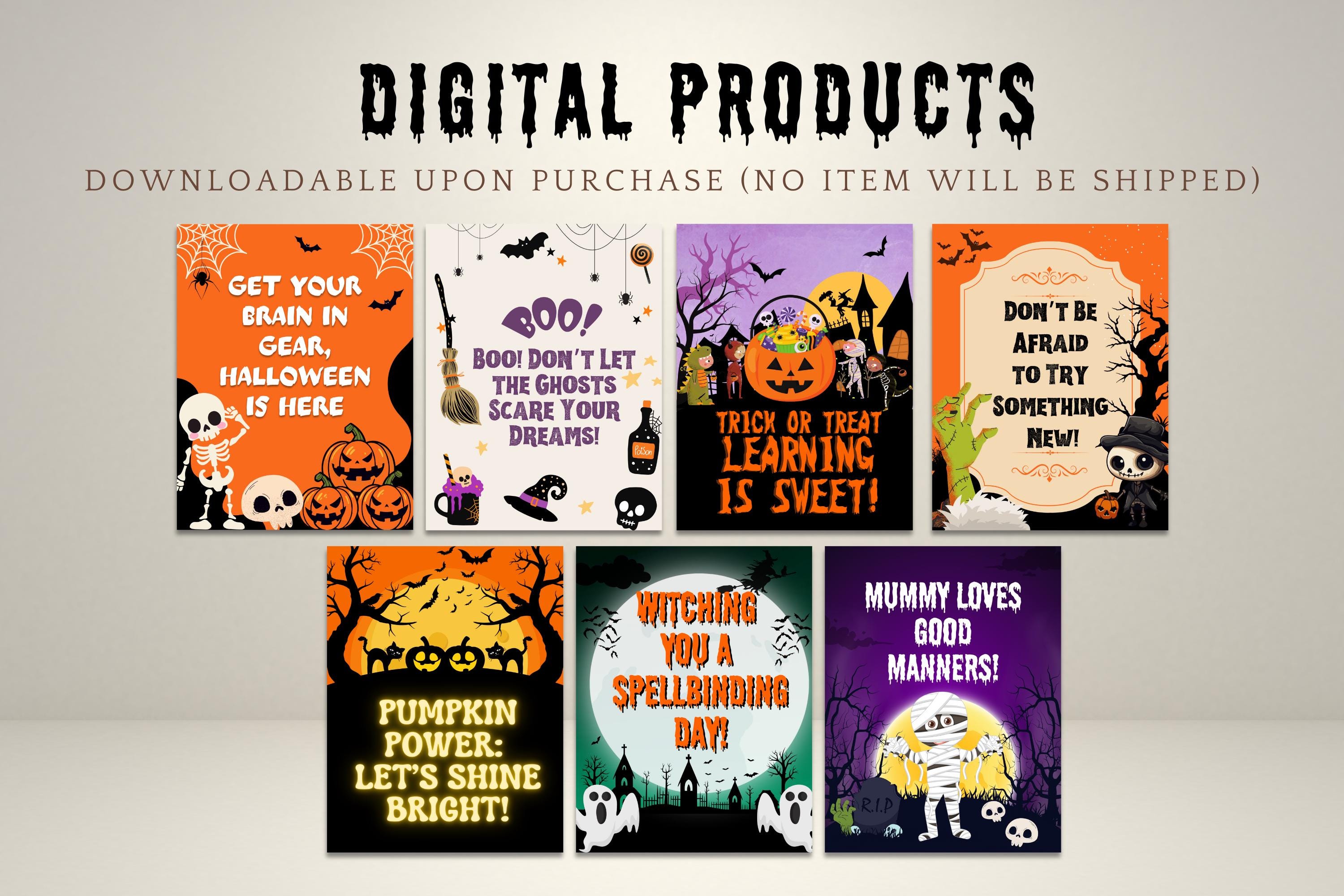 Halloween Funny Posters Room Decor Set 7 Teacher Elementary Puns ...