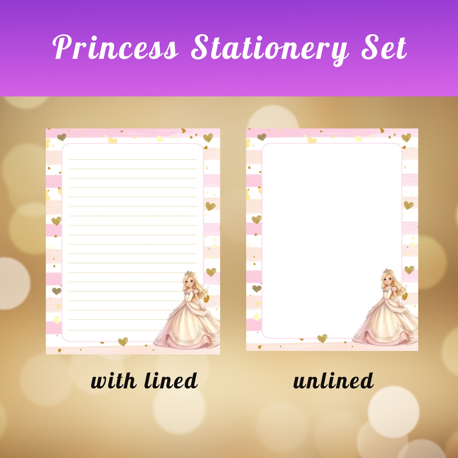 Princess Stationary Printable Pink Stationery Set of 2 Letter ...