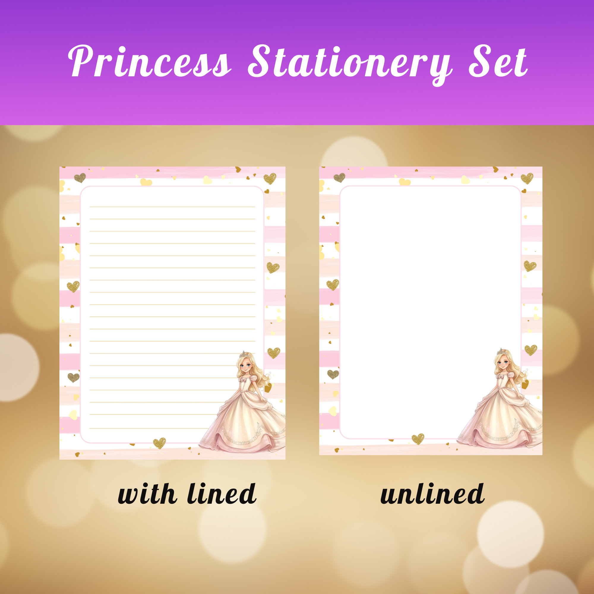 Princess Stationary Printable Pink Stationery Set of 2 Letter ...