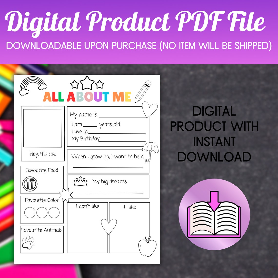 All About Me Preschool 1st Day of School All About Me School Days Back ...