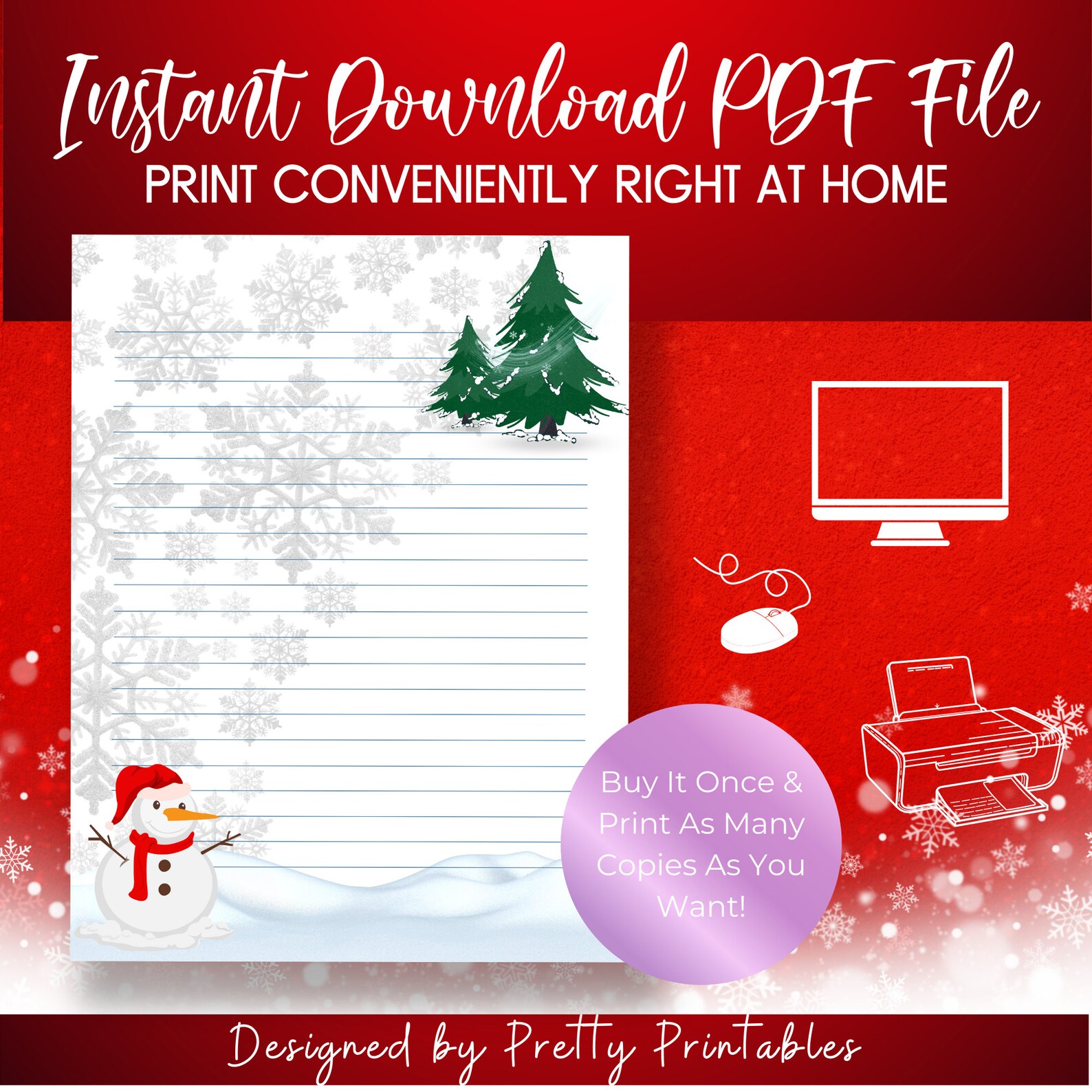 Winter Christmas Stationery Printable Holiday Stationery - Etsy