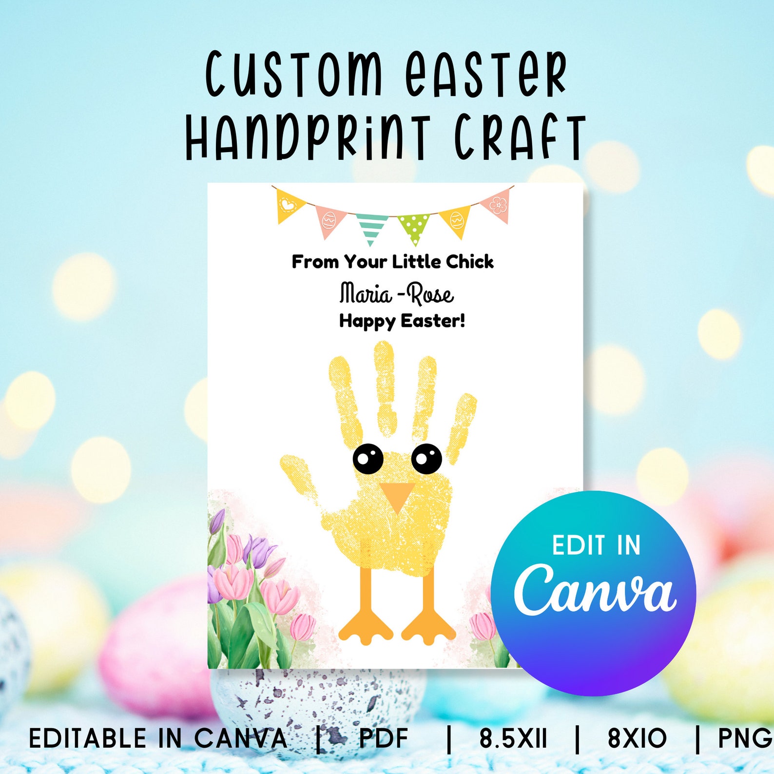 Customize Chick Easter Handprint Craft Printable Art DIY for Kids Baby ...