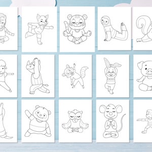 Animals Coloring Pages for Kids Printable Animals Doing Yoga Bundle 30 ...