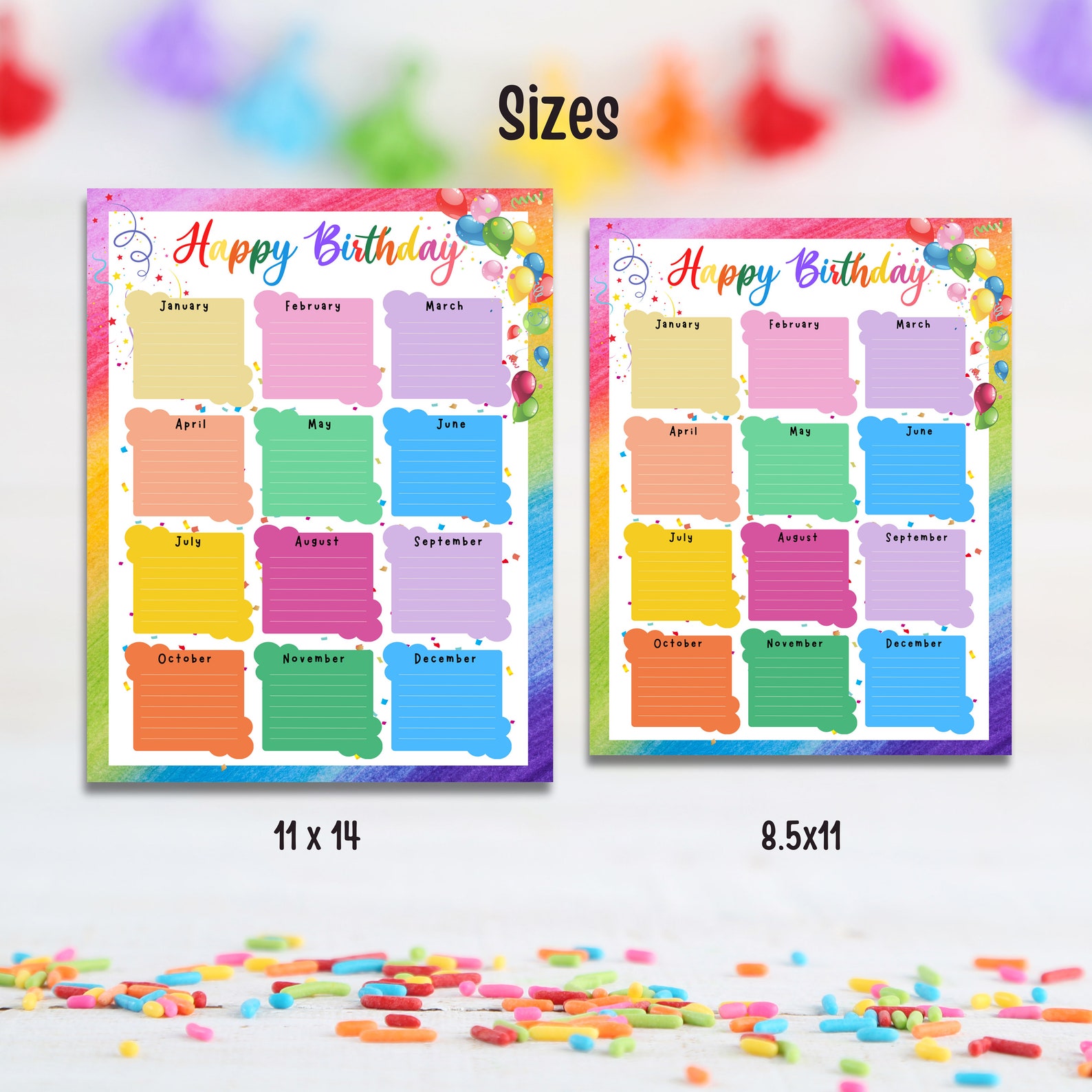 Birthday Bulletin Board Printable Rainbow Colors Class Birthday Display ...