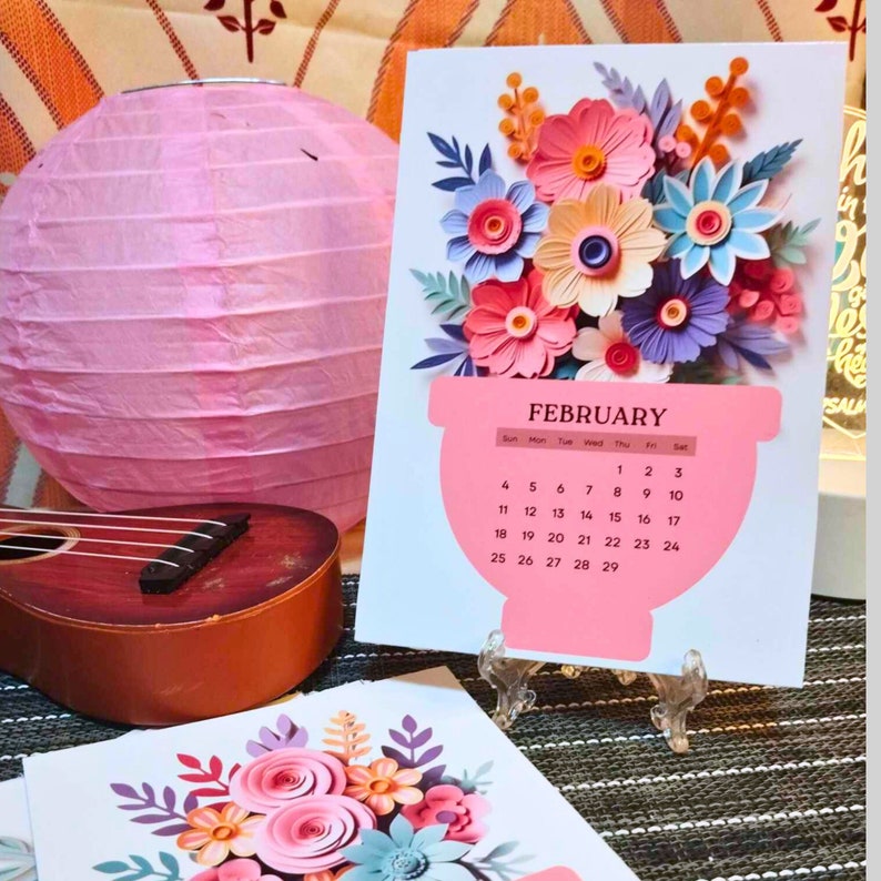 Papercut 3D Flower Desk Calendar 2024 Flower Calendar Printable Spring ...