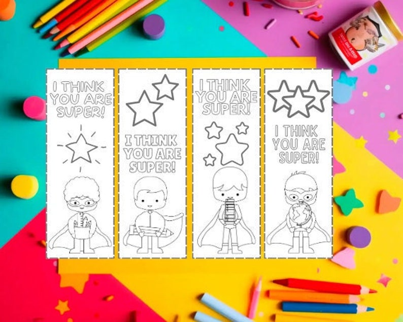 Superhero Party Favors Favor Tags Superhero Coloring Bookmarks for Kids ...