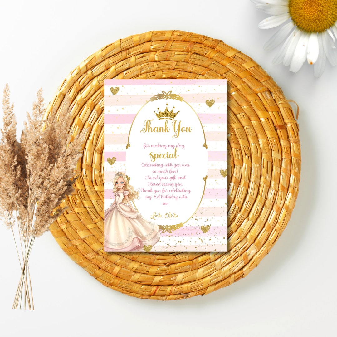 Editable Princess Thank You Card Thank You Card Template - Etsy