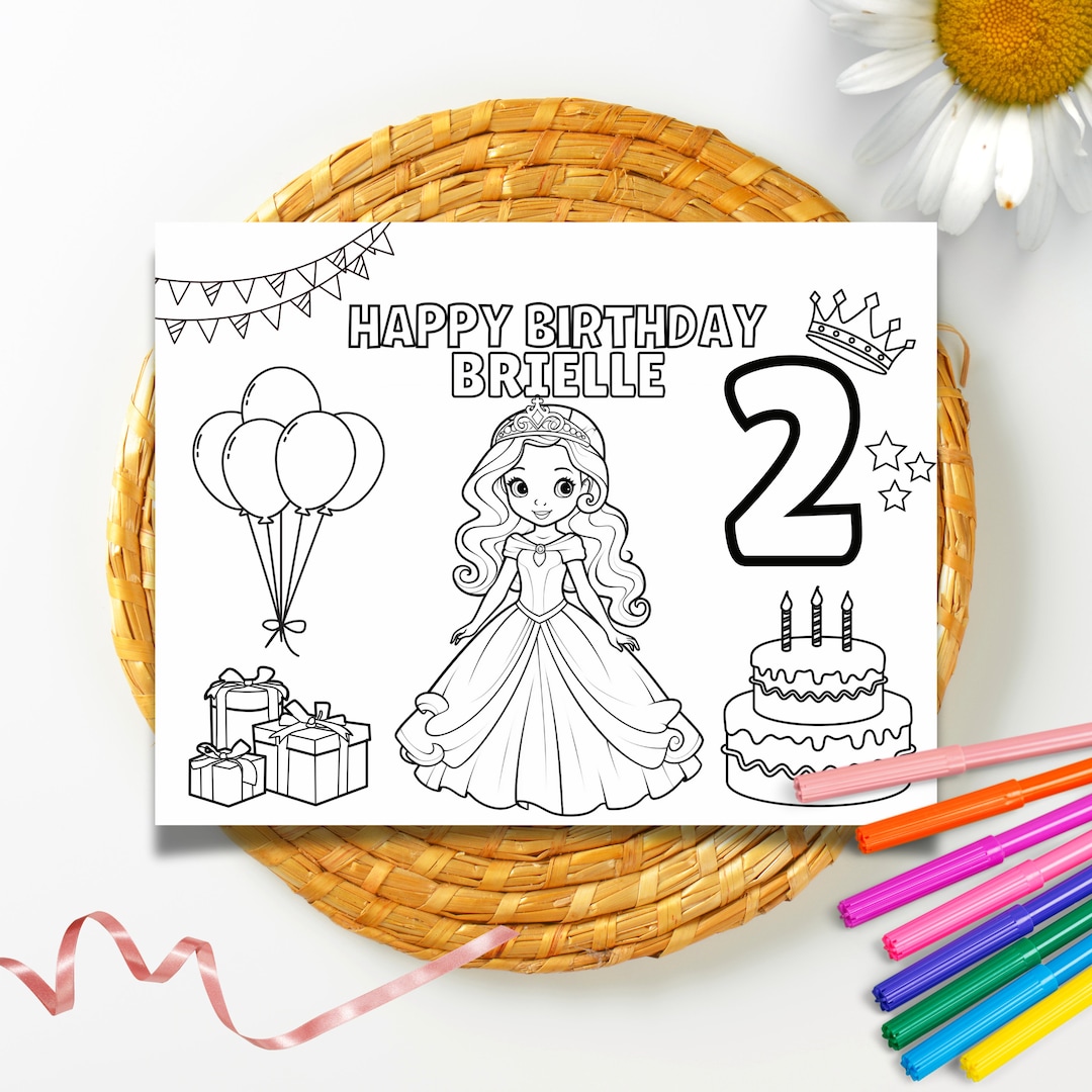 Editable Princess Birthday Coloring Page Princess Coloring Page ...