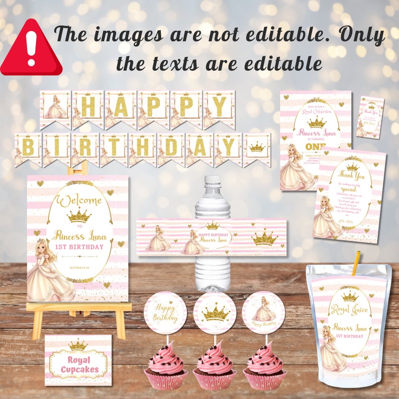 Editable Princess Birthday Bundle Princess Birthday Party - Etsy