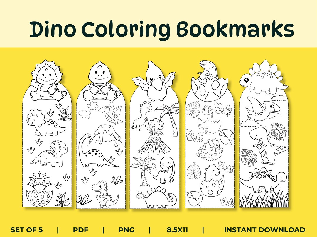 Dinosaur Coloring Bookmarks for Kids Coloring Bookmark With Heads ...