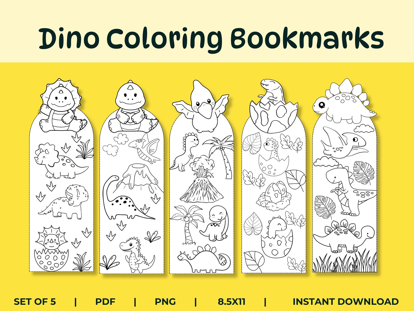 Dinosaur Coloring Bookmarks for Kids Coloring Bookmark With Heads ...