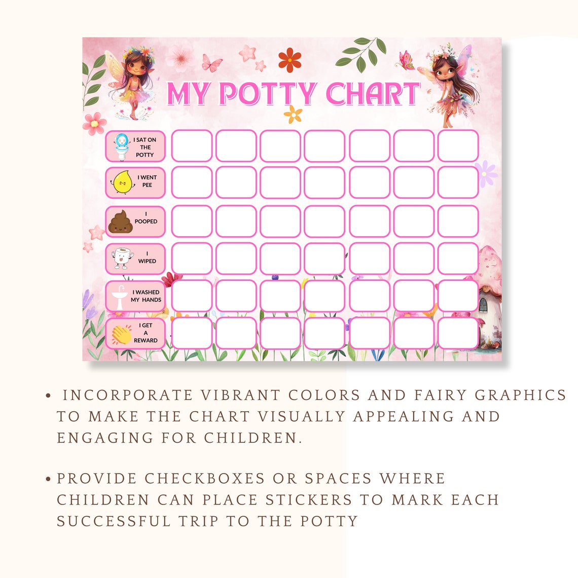Fairy Potty Chart for Girl Toilet Training Chart Kids Potty Chart ...