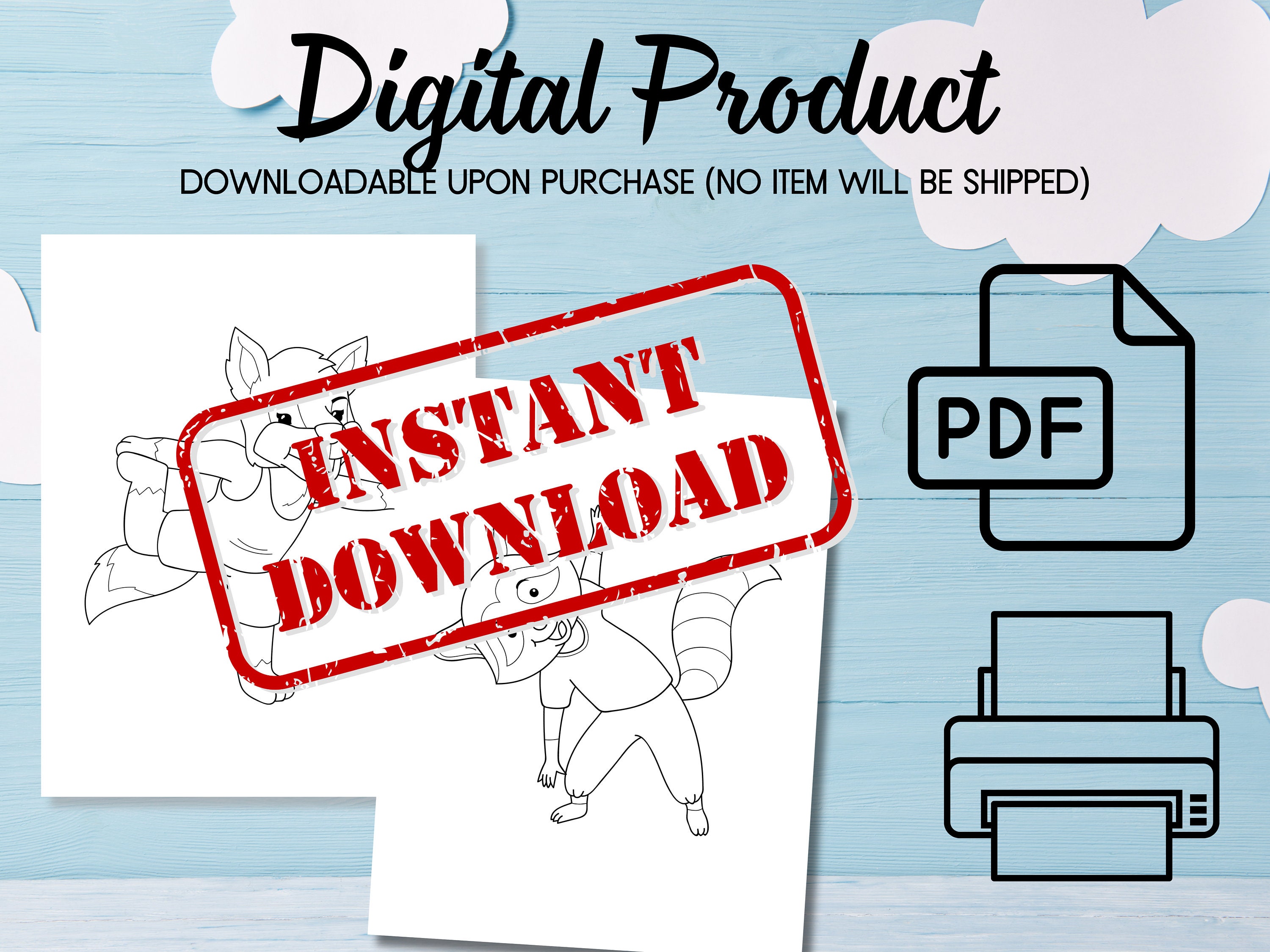 Animals Coloring Pages for Kids Printable Animals Doing Yoga Bundle 30 ...