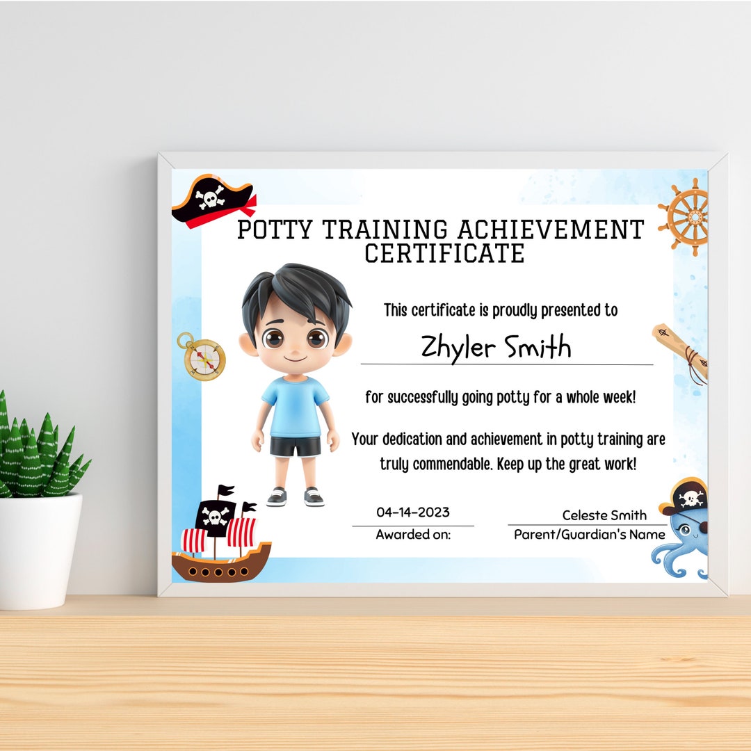 Pirate Potty Training Certificate Customized Template Printable Edit in ...