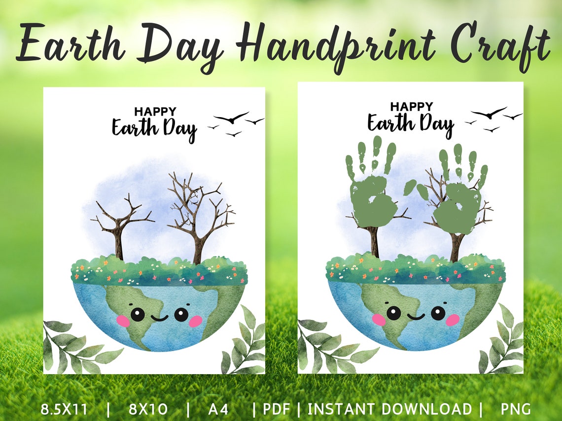 Earth Day Handprint Art Craft Printable Happy Earth Day Gift DIY Craft ...