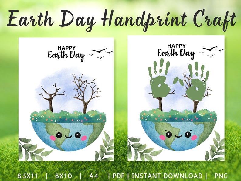 Earth Day Handprint Art Craft Printable Happy Earth Day Gift DIY Craft ...
